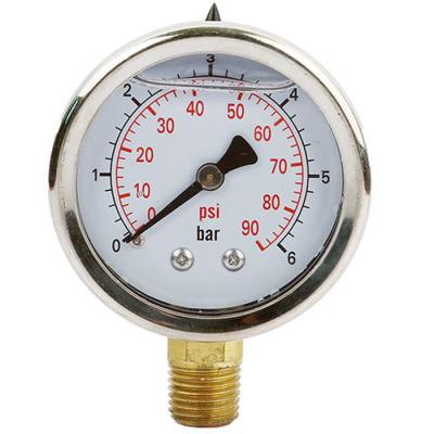 China 2.5 Inch 90 PSI Vacuum Pressure Gauge Oil Filled 1/4 BSP Brass Connection for sale