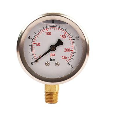 China Stainless Steel Liquid Filled Pressure Gauge 0-16 Bar 2.5 Inch Glycerine 1/4 NPT for sale