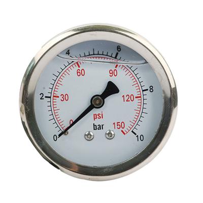 China 2.5 Inch 150 PSI 10 Bar Liquid Filled Pressure Gauge Stainless Steel Case Back Mount for sale