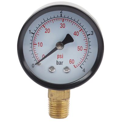 China Dual Scale 4 Bar 60 PSI 2 Inch General Pressure Gauge 1/4 NPT Lower Mount Brass Connection for sale