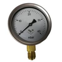 China 4 inch 100mm 0-40 mbar Lower Mount Low Pressure Gauge with Valve 1/2 BSP Stainless Steel Case for sale