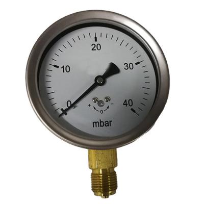 China 4 inch 100mm 0-40 mbar Lower Mount Low Pressure Gauge with Valve 1/2 BSP Stainless Steel Case for sale
