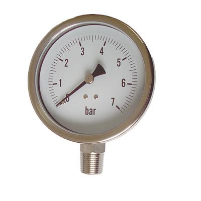 China Stainless Steel Liquid Filled Pressure Gauge 2.5 Inch 0-7 Bar 1/4 NPT Lower Mount for sale