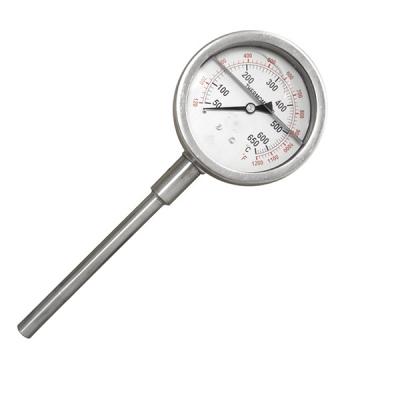 China Lower Mount Stainless Steel 4 Inch 100mm Glycerine Bimetal Stem Thermometer 50-650C for sale