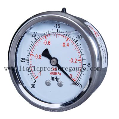 China 63mm Liquid Filled Vacuum Gauge 1/4 NPT Back Mount -30 inHg-0 Stainless Steel Case for sale
