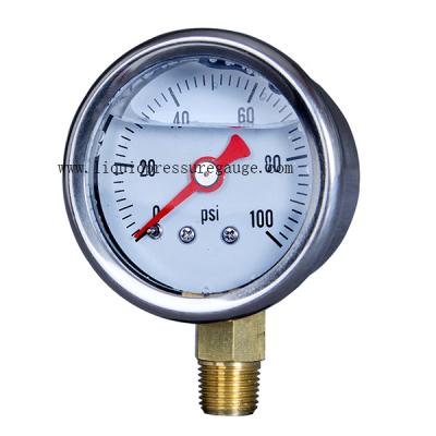 China 40mm 100psi Fuel Pressure Gauge 1/8 NPT Lower Mount Stainless Steel Case for sale