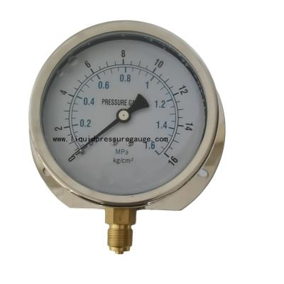 China 4 Inch 100mm Fillable Liquid Filled Pressure Gauge 1/2 BSP Lower Mount 0-16 kg Stainless Steel Case for sale
