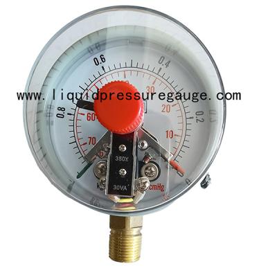 China 4 Inch Magnetic Electric Contact Vacuum Gauge -76 cmHg 1/2 NPT Lower Mount for sale