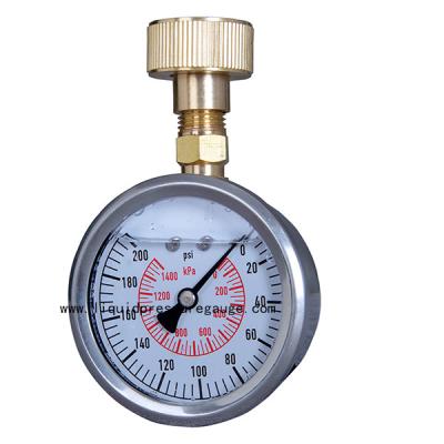 China Glycerine Liquid Filled Water Pressure Test Gauge 200 Psi 3/4 Inch Female Hose Thread Stainless Steel Case for sale