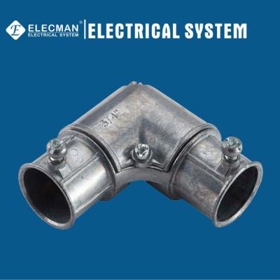 China ZEC Zinc EMT Conduit 90 Degree Corner Coupling Set Screw Type 1/2 to 3/4 Inch for sale