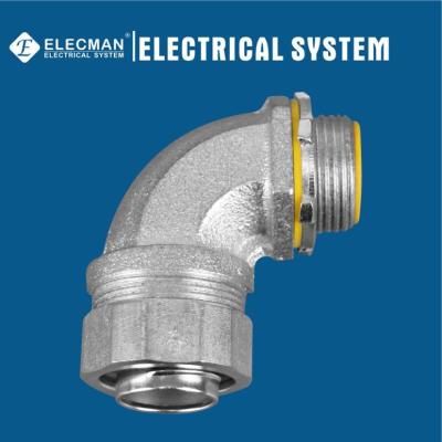 China ELECMAN 3 Inch 90 Degree Malleable Iron Liquid Tight Flexible Conduit Connector NPT for sale