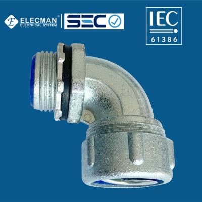 China IEC 61386 90 Degree Liquid Tight Angle Connector Zinc 20mm to 110mm for Flexible Conduit for sale