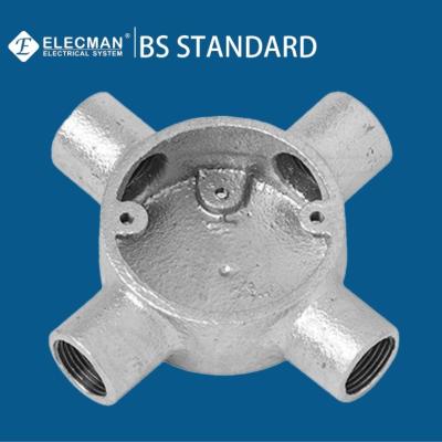 China BS4568 Malleable Iron Intersection Outlet Box 20mm 25mm Four Way Conduit Gang Box for sale