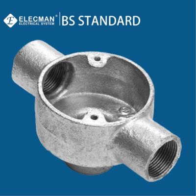 China BS4568 Malleable Iron Through and Back Outlet Box 20mm 25mm Three Way Conduit Box for sale