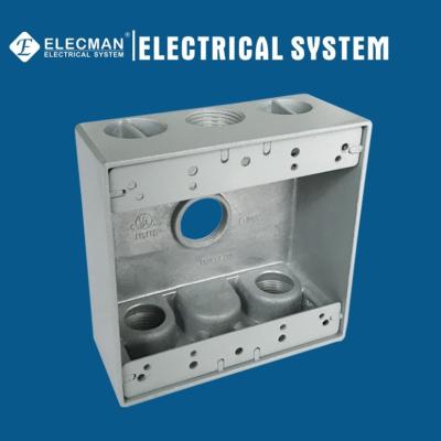 China ELECMAN Aluminum 2 Gang Weatherproof Outlet Box 4 Holes 1/2 in Knockout UL Listed for sale