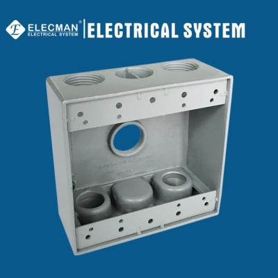 China ELECMAN Aluminum 2 Gang Weatherproof Outlet Box 5 Holes 1/2 in 30.5 cu in UL Listed for sale
