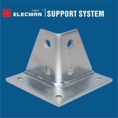 China ELECMAN Galvanized Steel Strut Base Plate 5x5x3.5 Inch for 1-5/8 Channel Support for sale