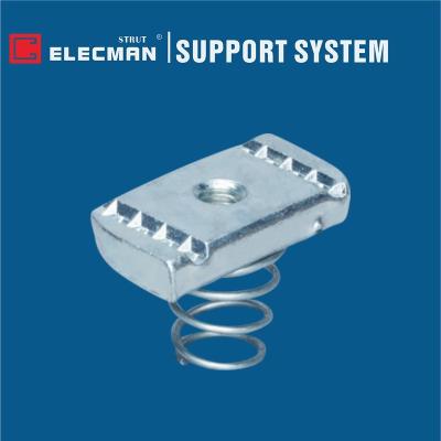 China ELECMAN Strut Channel Nuts Electro Galvanized Steel With Short Spring for sale