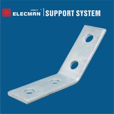 China Galvanized Steel 45 Degree Strut Angle Bracket 4 Hole 3-1/2 Inch Length 1/4 Inch Thickness for sale
