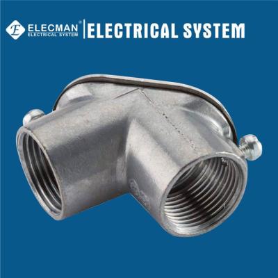 China Zinc 90 Degree EMT Rigid Pull Elbows Set Screw Threaded Type With Gasket for sale