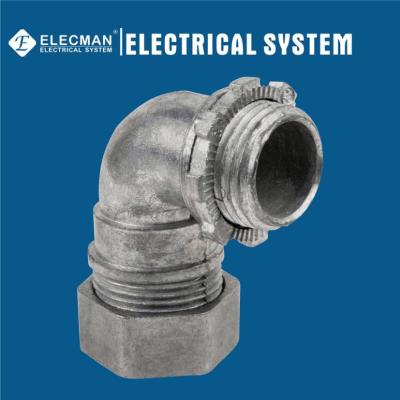 China ELECMAN 90 Degree Angle 1/2 Inch Zinc Die Cast EMT to Box Connector Compression Type for sale