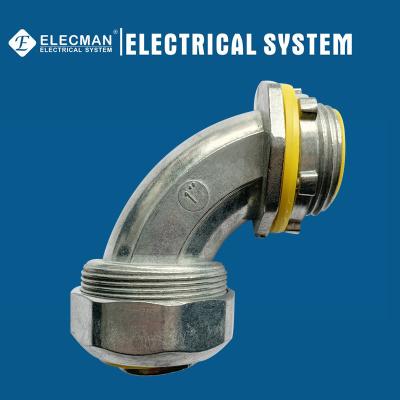 China Zinc 90 Degree Liquid Tight Connector 1 Inch UL Listed for Flexible Conduit for sale