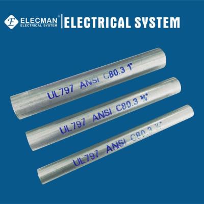 China ANSI C80.3 UL797 Galvanized Steel EMT Conduit 1/2 to 4 Inch Thin Wall Electrical Metallic Tubing for sale