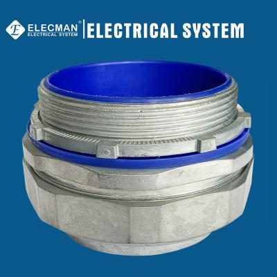 China ELECMAN 4 Inch Zinc Straight Liquid Tight Connector Blue Insulated Throat 1/2 to 4 Inch for sale