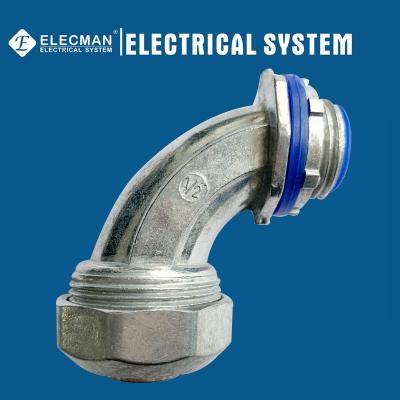 China 1/2 Inch Zinc 90 Degree Liquid Tight Connector with Blue Insulator UL Listed for sale