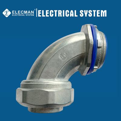 China Zinc 1-1/2 Inch 90 Degree Liquid Tight Connector for Flexible Conduit UL Listed for sale