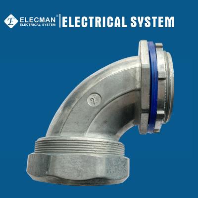 China 2 Inch Zinc Insulated 90 Degree Liquid Tight Flexible Conduit Connector UL Listed for sale