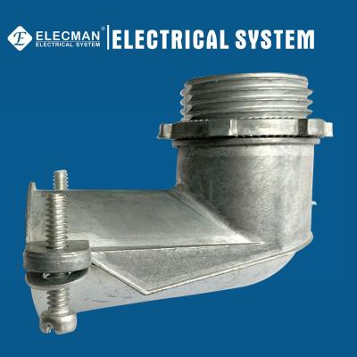 China Zinc 90 Degree Squeeze Connector 1 Inch Flex to Box Conduit Fitting UL Listed for sale