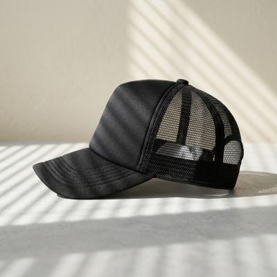 China Leather Patch Foam Front Blank Trucker Cap Cotton Snapback Vintage Style for sale