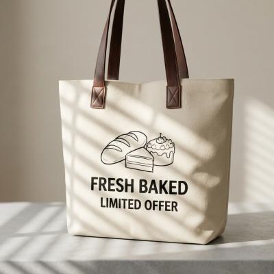 China OEM Cotton Canvas Tote Bag Screen Print Logo with Gusset Bottom Long Handle for sale