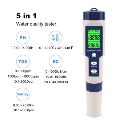 China 5 in 1 Accuble Home Digital Pool Water Quality Tester Kit Member Tds Meter ph test Pen for sale