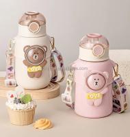 China Wholesale 500ml Double Wall Stainless Steel Children Thermos Cup with Straw Lid Custom Color for sale