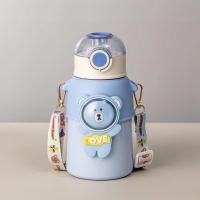 China Custom Cartoon 500ml Stainless Steel Kids Thermos Cup with Straw Lid for sale