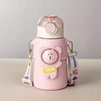 China Custom Cartoon 500ml Stainless Steel Kids Thermos Cup with Straw Lid for sale
