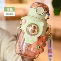 China Wholesale 680ml Plastic Water Bottle with Straw for Children Custom Color PC PP for sale