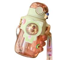 China Wholesale Kids Outdoor Plastic Water Bottle 680ml with Straw Cartoon Bear Design for sale