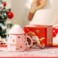 China Sustainable Bone Ceramic Mug Gift Box Set With Lid Spoon Creative Christmas Tree Design for sale