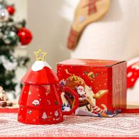 China Christmas Tree Design Ceramic Mug Gift Box Set with Lid Spoon 500ml Capacity for sale