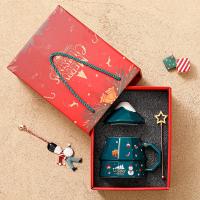 China Christmas Tree Design Ceramic Mug Gift Box Set with Lid Spoon 500ml Capacity for sale