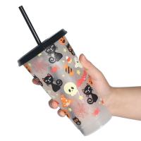 China Custom Printed 24oz BPA Free Plastic Coffee Cup with Lid and Straw Reusable for sale