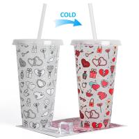 China Custom Printed 24oz BPA Free Plastic Coffee Cup with Lid and Straw Reusable for sale