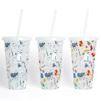 China Custom Printed 24oz BPA Free Plastic Coffee Cup with Lid and Straw Reusable for sale