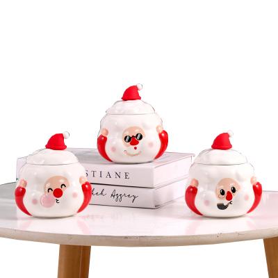 China 3D Santa Ceramic Mug Set 500ml with Lid and Spoon Christmas Gift for sale