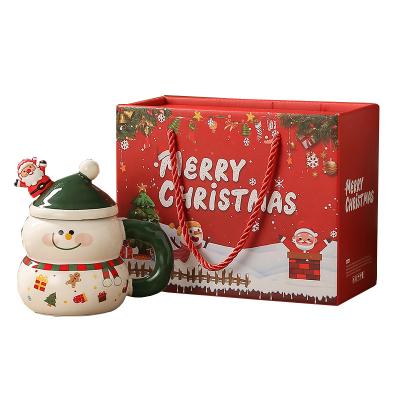China Festive Snowman Santa Ceramic Coffee Mug 500ml with Gift Box for Christmas for sale