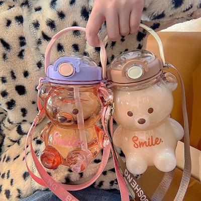 China BPA Free 1L Plastic Water Bottle with Straw and Handle Cute Design Outdoor Portable for sale
