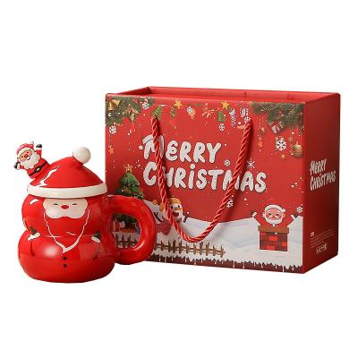 China Christmas Ceramic Mug 500ml with Spoon Snowman Santa Gift Box Set for sale